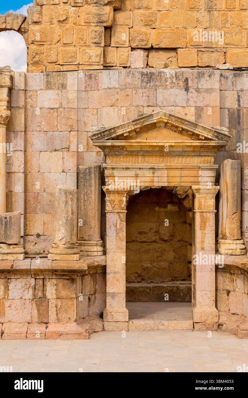 Jerash, Jordan close-up details of Roman amphitheater South Theatre in ...