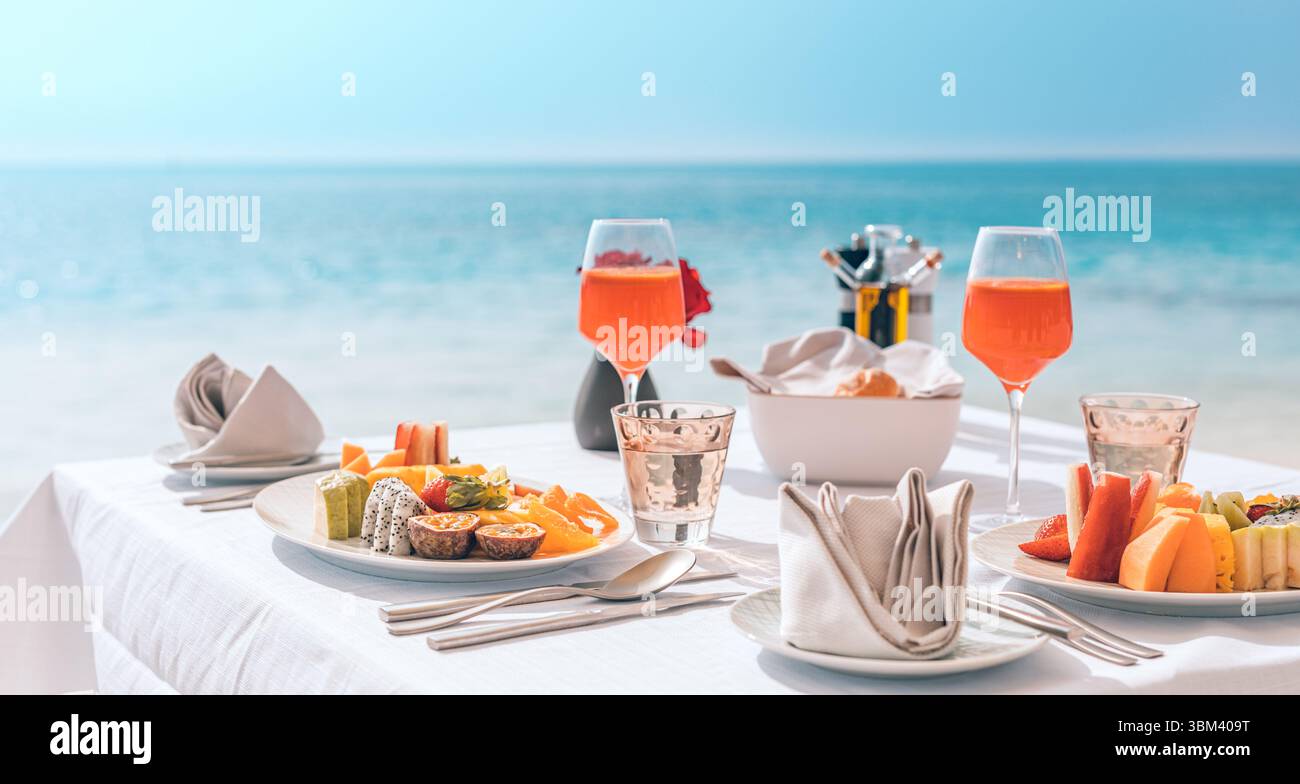 Stunning romantic morning breakfast table with sea view horizon blur ...