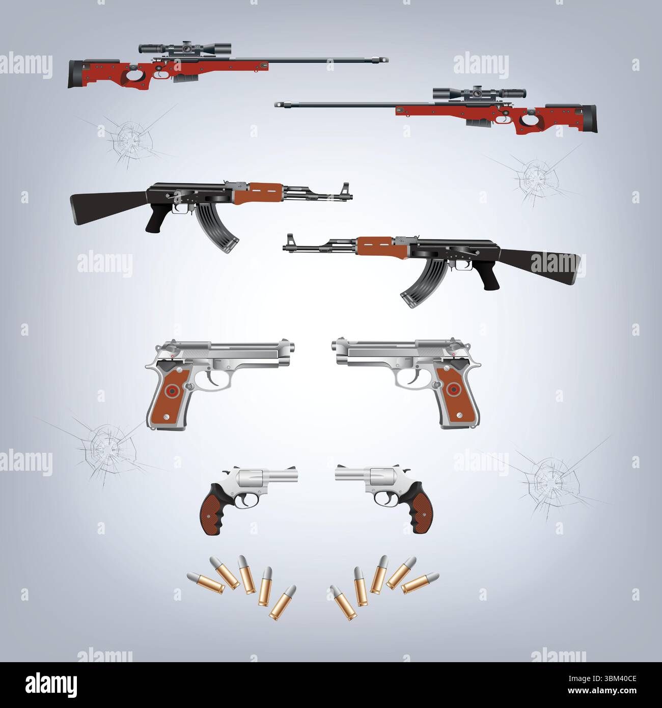 Weapons editable design, sniper, AK-47, and also bullets designs art ...