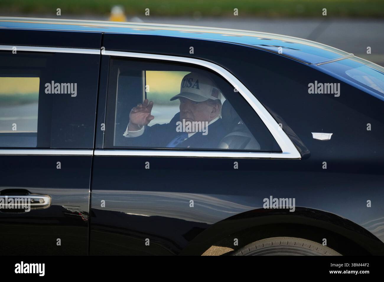 President Donald Trump arrives at Amsterdam Schiphol Airport ahead of ...