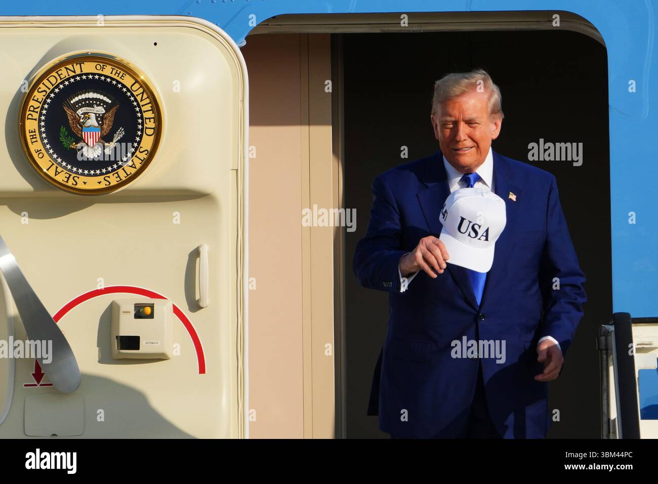 President Donald Trump arrives at Amsterdam Schiphol Airport ahead of ...