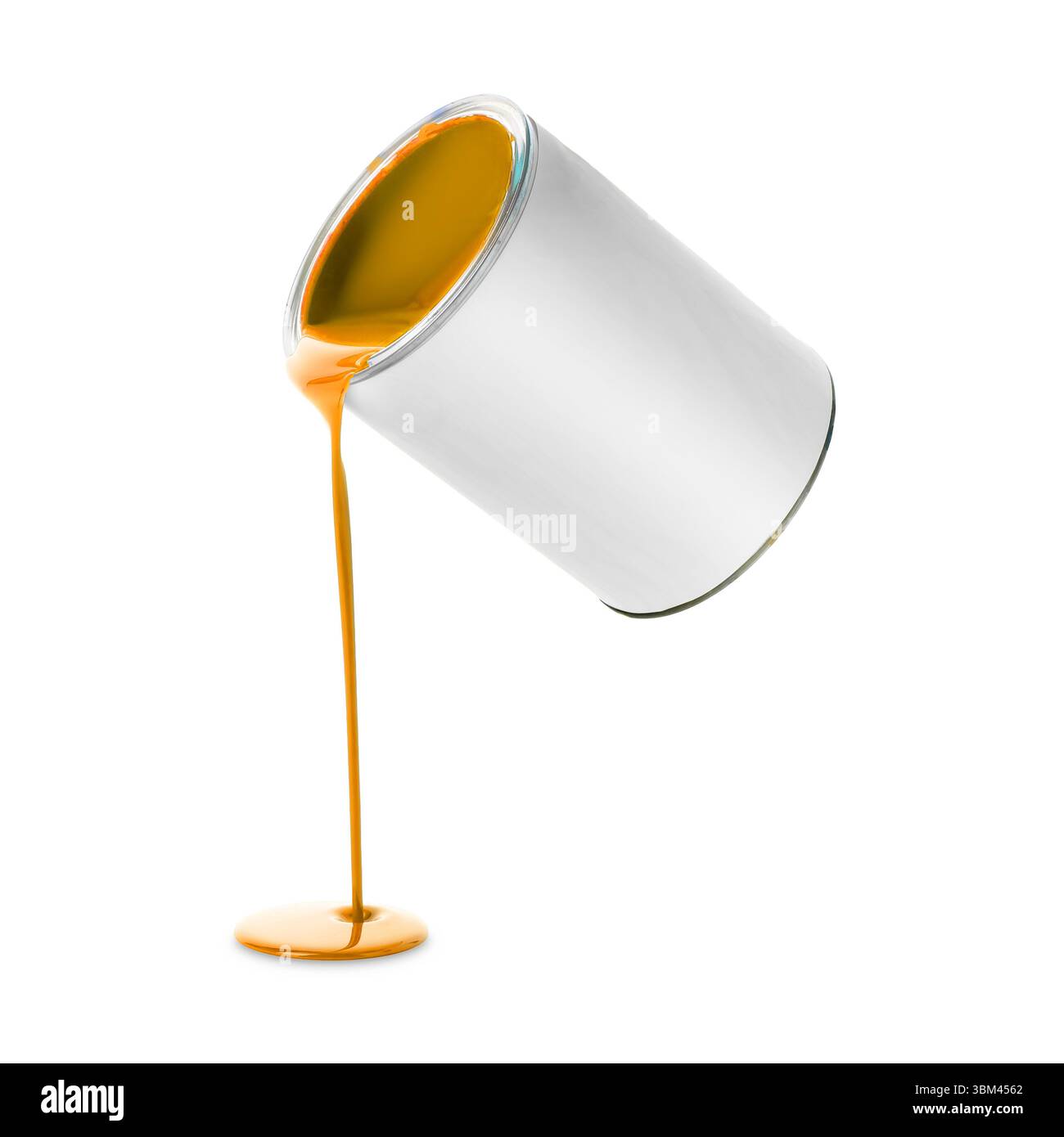Orange paint pouring out of can on white background Stock Photo - Alamy