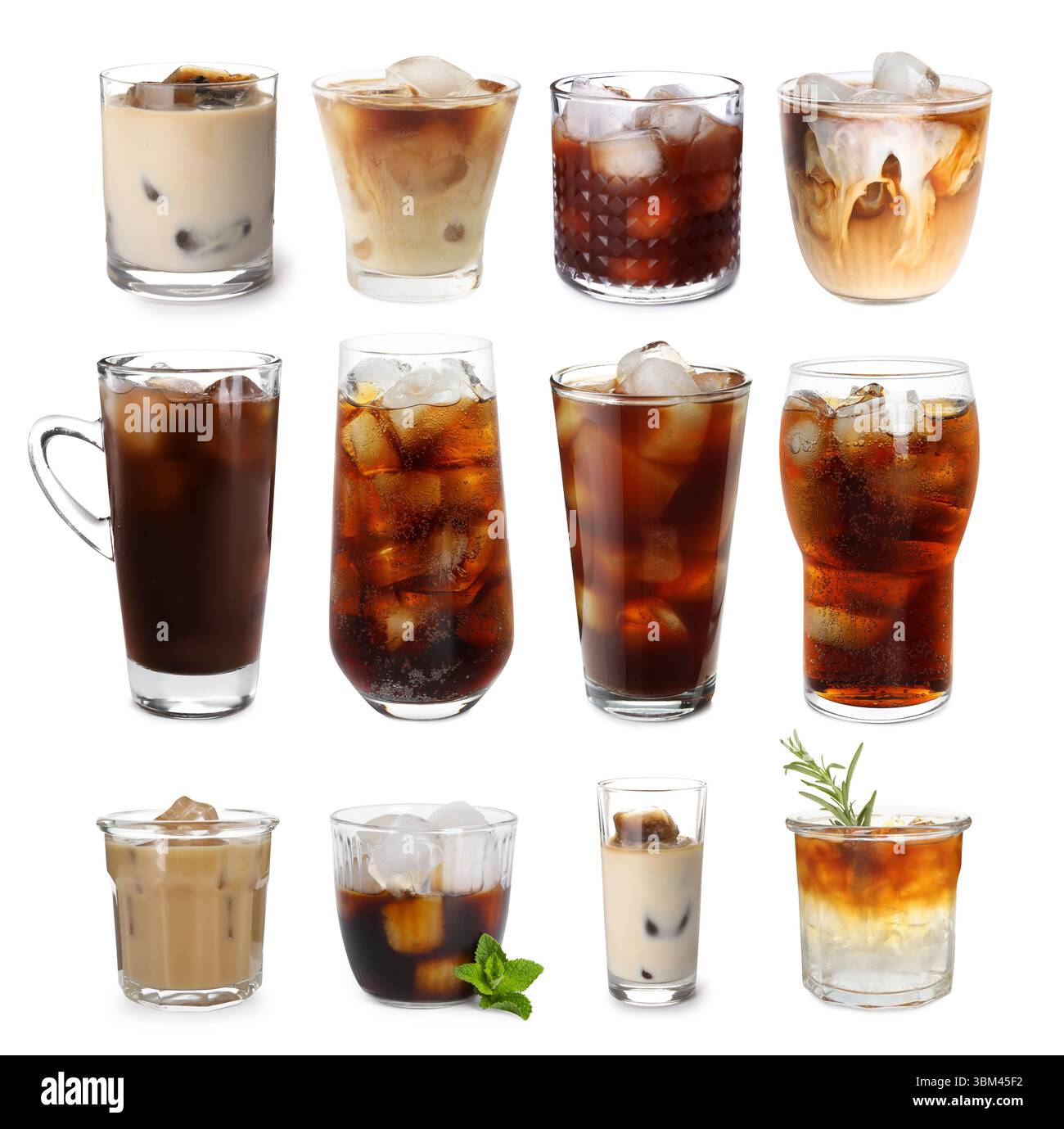 Different cold coffee drinks isolated on white, set Stock Photo - Alamy