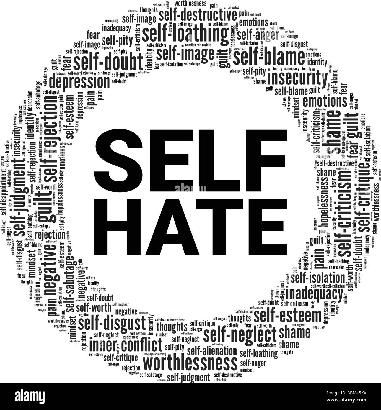 Self-hate word cloud conceptual design isolated on white background ...