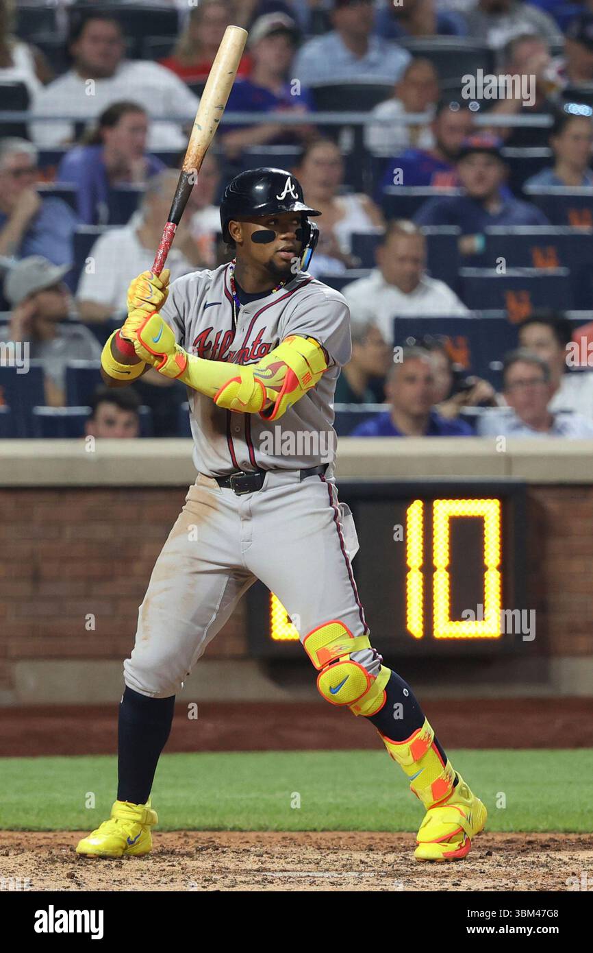 Atlanta Braves' Ronald Acuña Jr. bats during the sixth inning of a ...