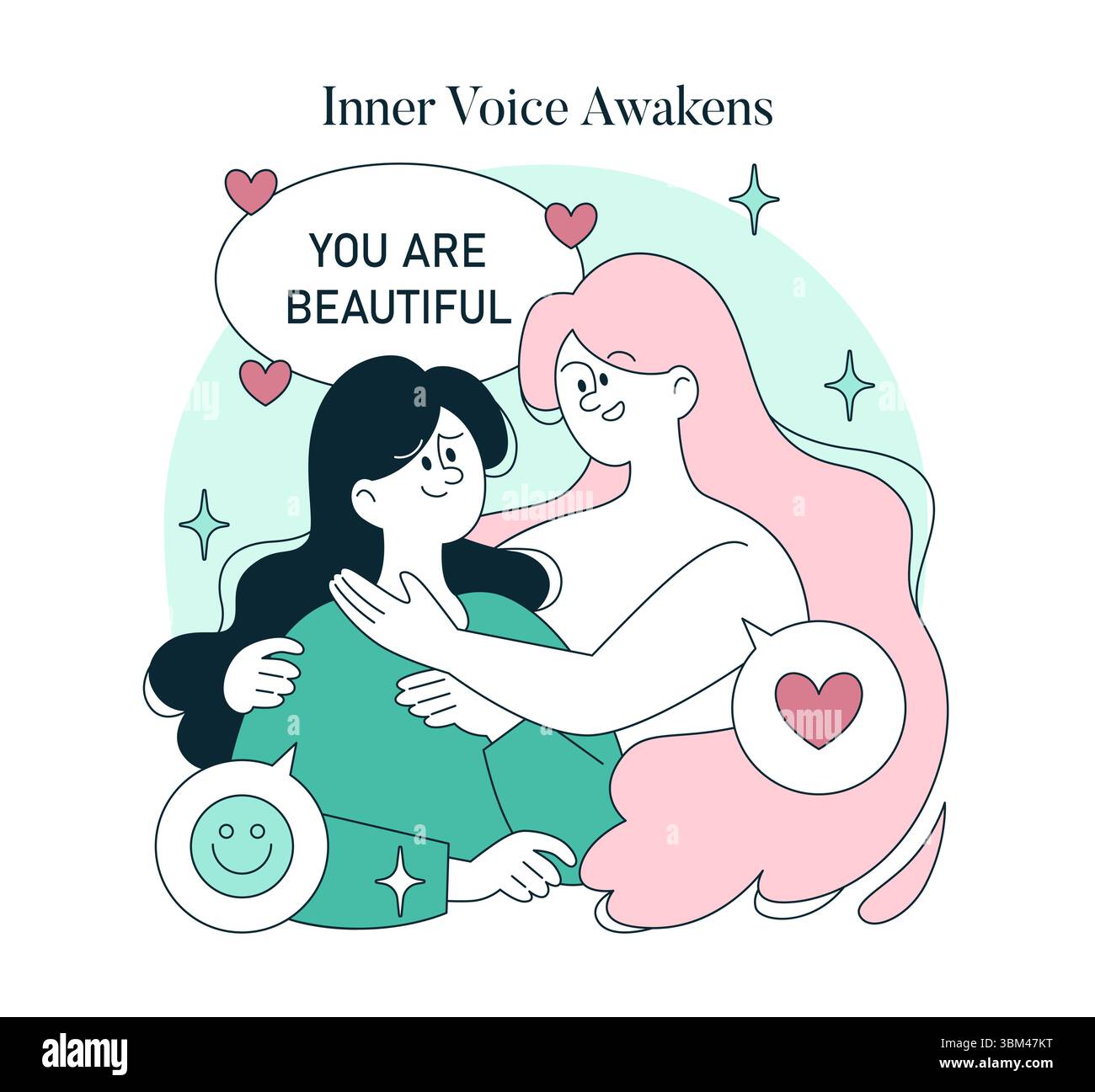 Psychology Of Self Acceptance concept. Positive self-talk supports mental health growth and ...