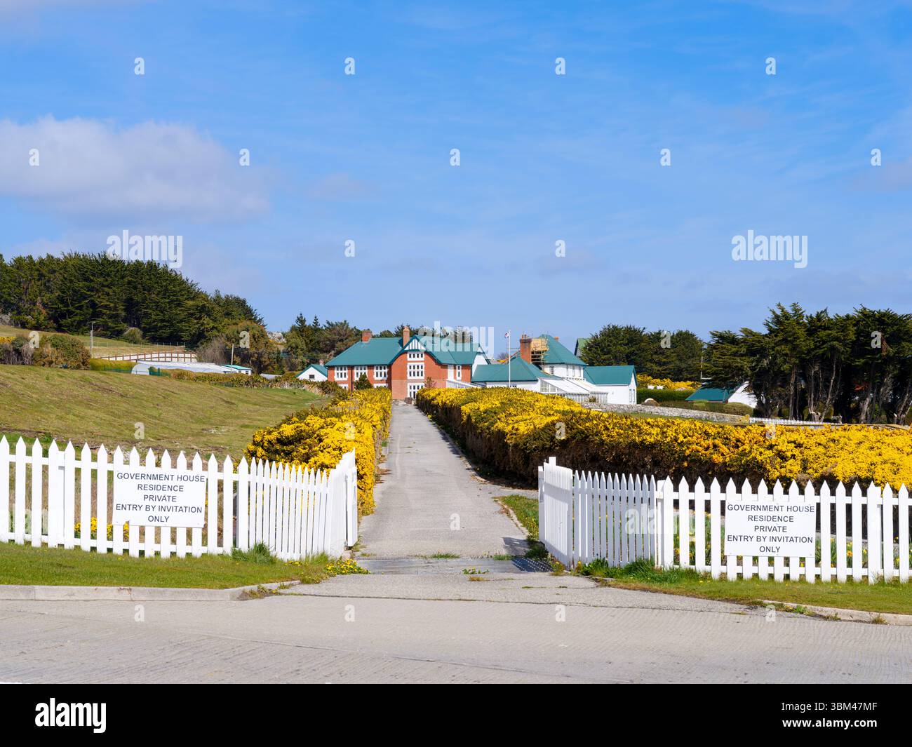 Entrance of Government House. Stanley, the capital of the Falkland ...