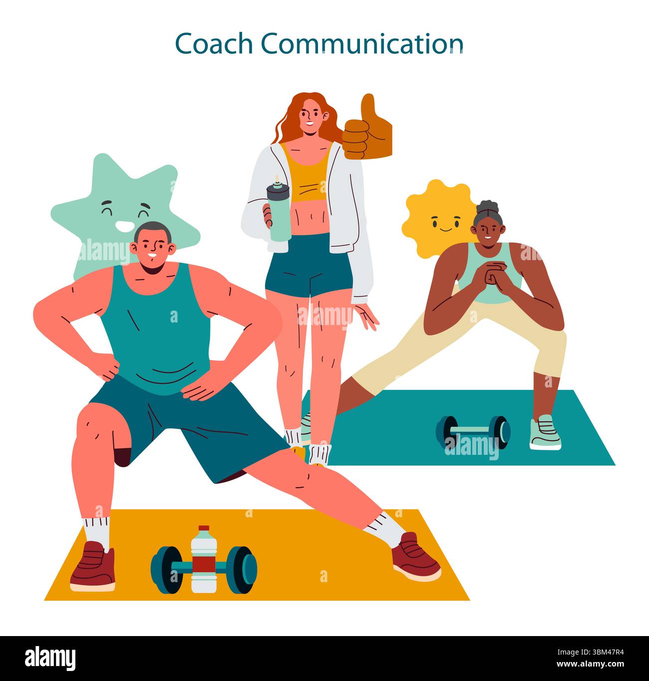 Personal Trainer concept. A male and female exercising under the ...
