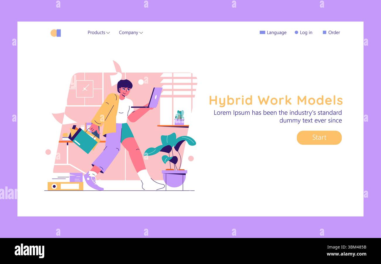 Future of Work explores the hybrid model, illustrating modern work-life balance. A dynamic ...