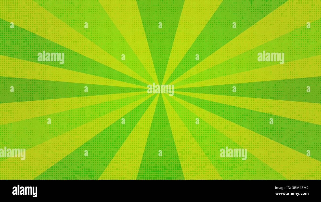 Retro lime green sun rays on halftone bg. Pop art comic cartoon Stock ...