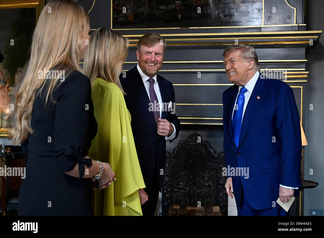 President Donald Trump, right, is welcomed by Netherland's King Willem ...