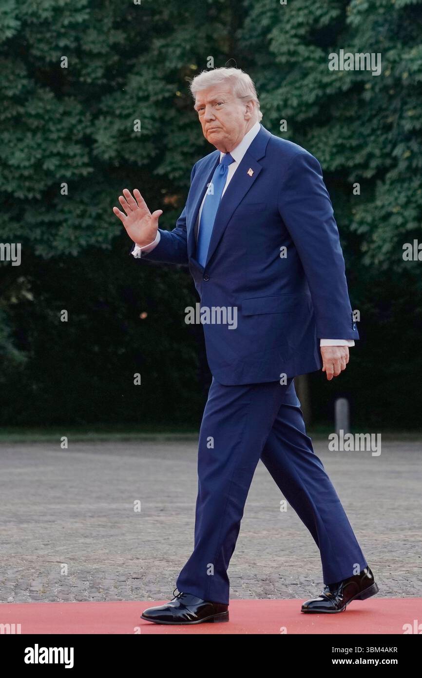 President Donald Trump arrives for a formal dinner at the Paleis Huis ...