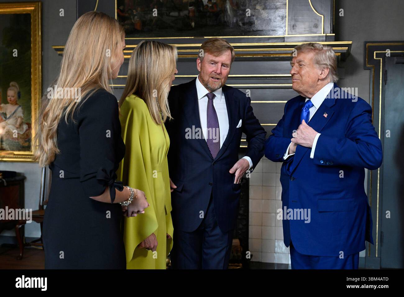 President Donald Trump, right, is welcomed by Netherland's King Willem ...