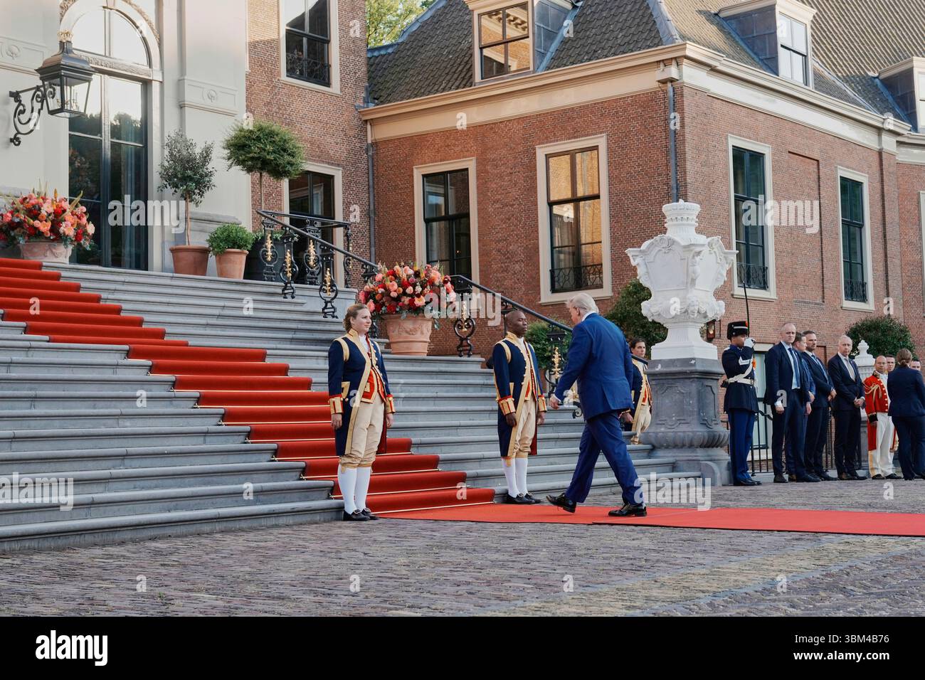 President Donald Trump arrives for a formal dinner at the Paleis Huis ...