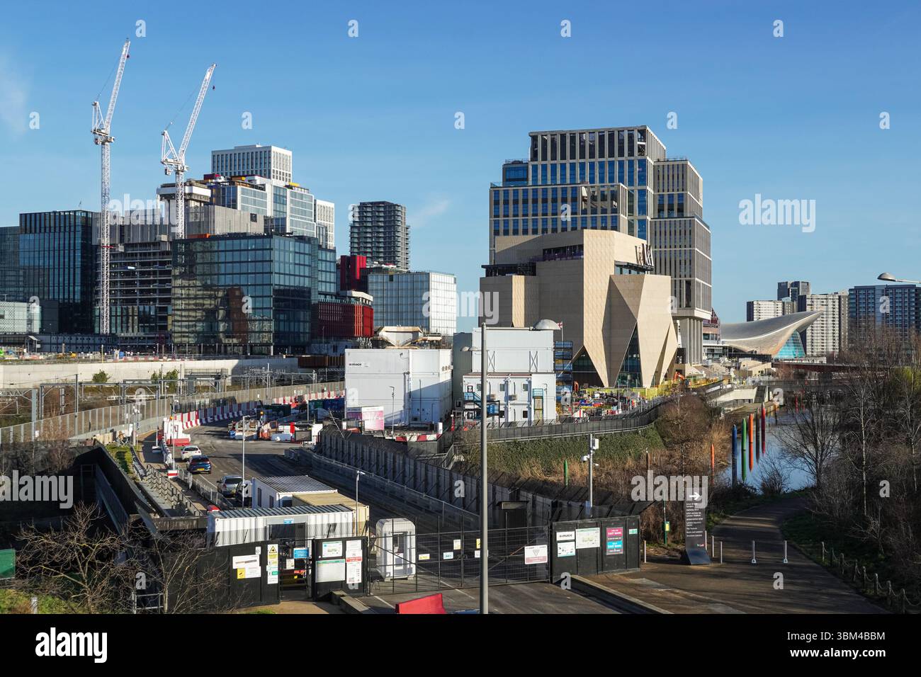 Construction site of East Bank Stratford Waterfront with V&A East ...