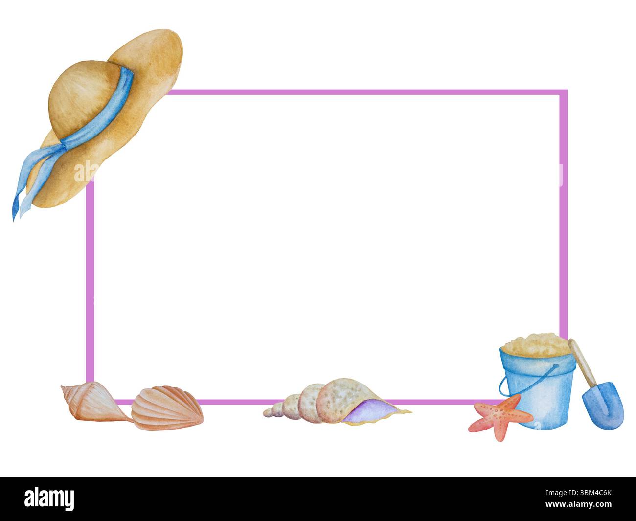 Watercolor hand drawn summer beach set with coastal resort items, such ...