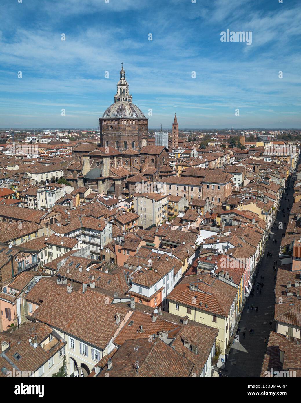 Aerial view of Pavia, Lombardy region, Italy. The skyline featuring ...