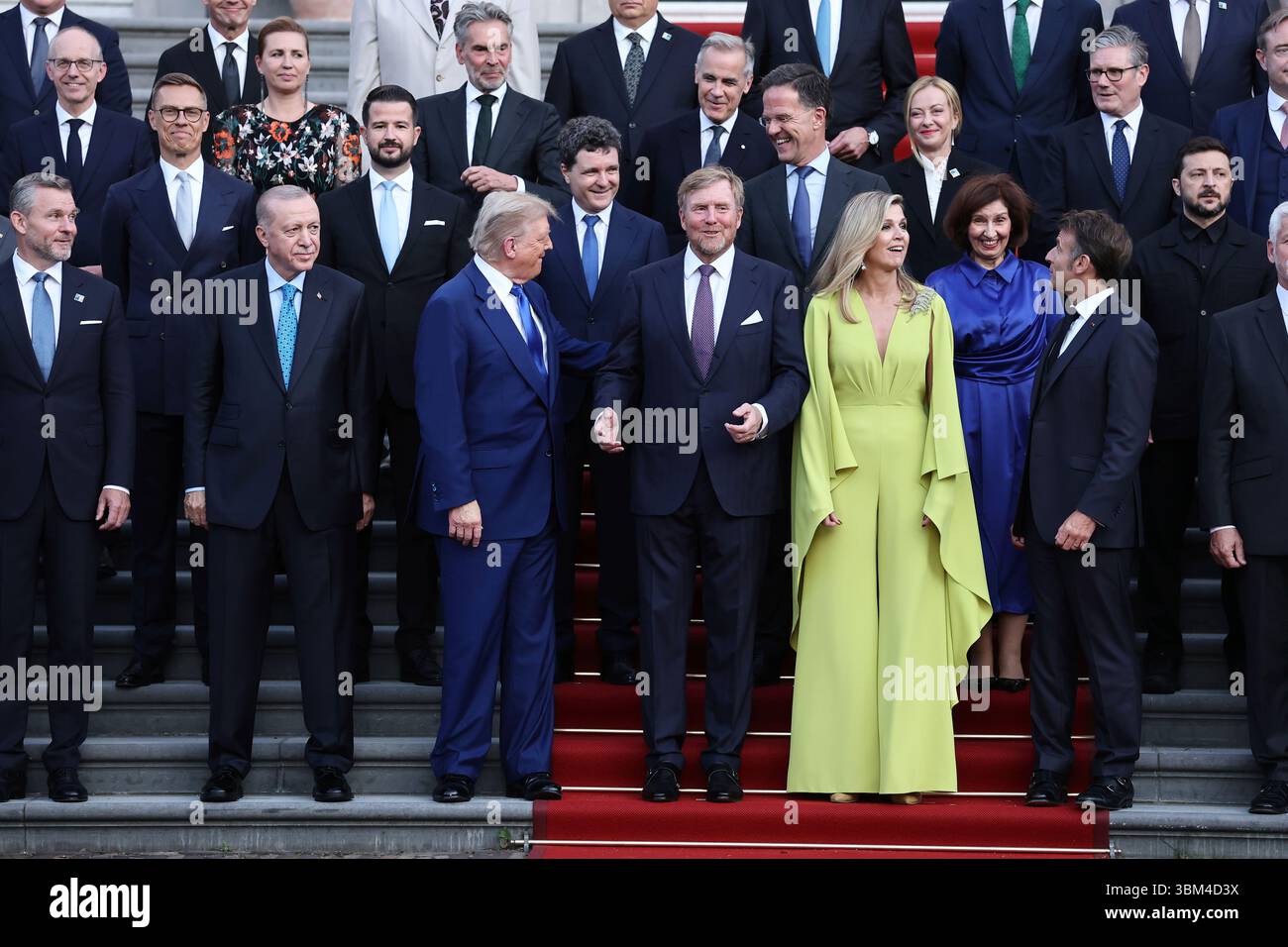 President Donald Trump, front third left, poses with Netherland's King ...