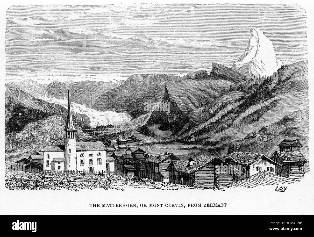 Engraving of the Matterhorn, or Mont Cervin, from Zermatt, from Wonders ...