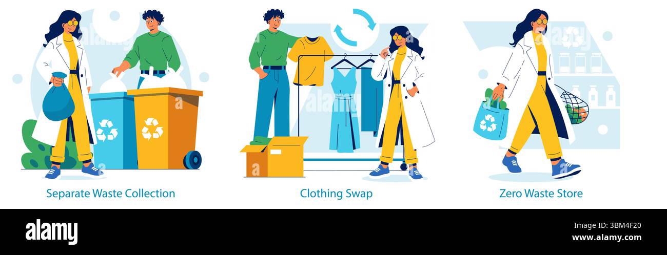 Vector illustration depicting sustainable lifestyle activities like ...