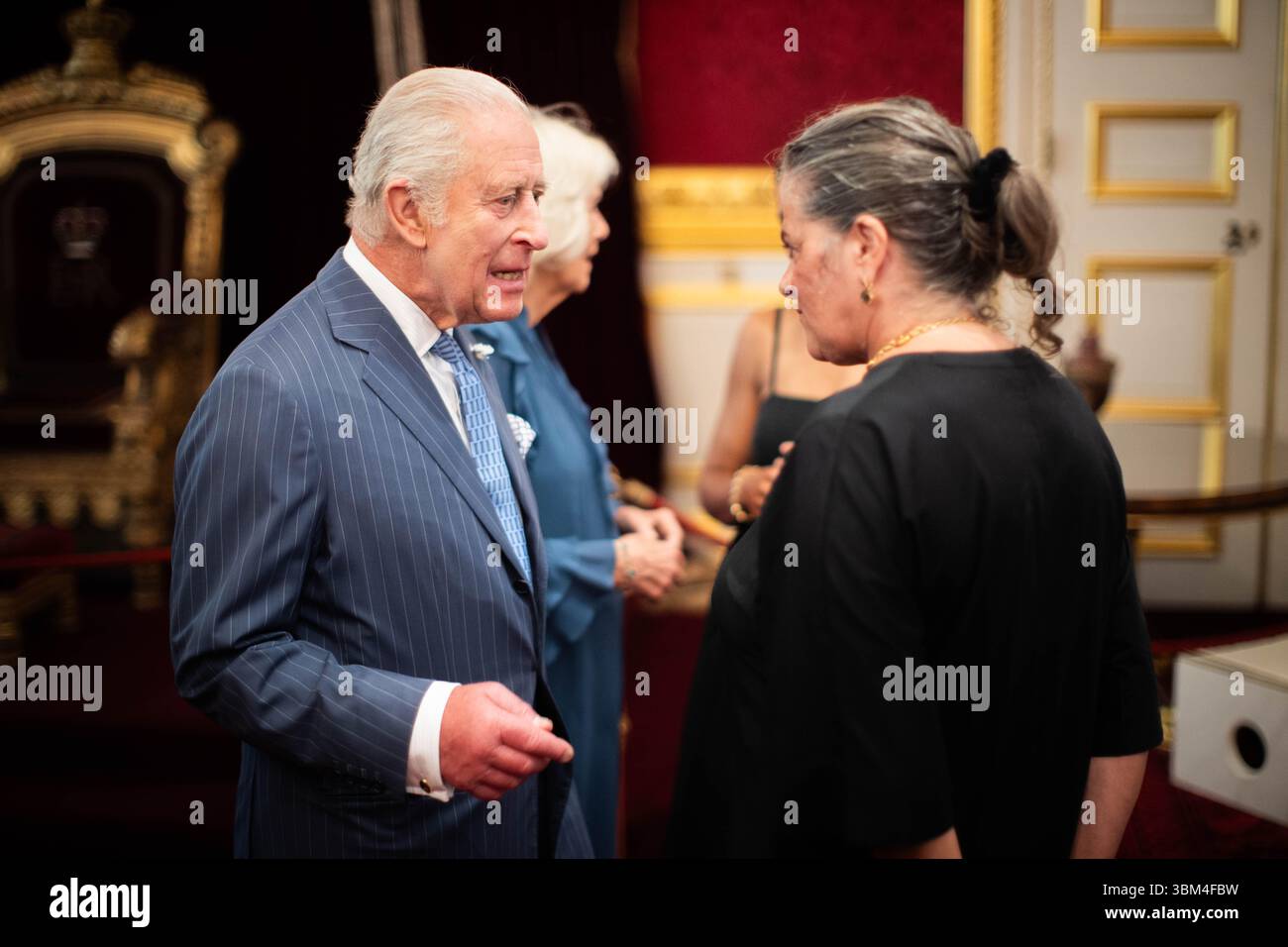 King Charles III speaks with Tracey Emin during a reception at St James ...