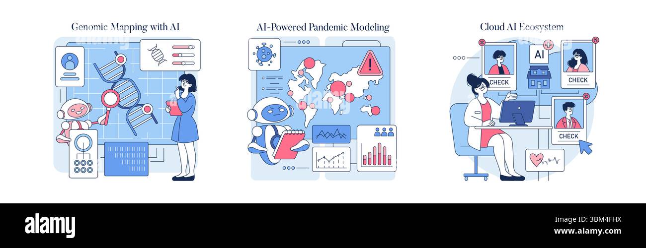 Vector illustration showcasing AI applications in genomic mapping ...