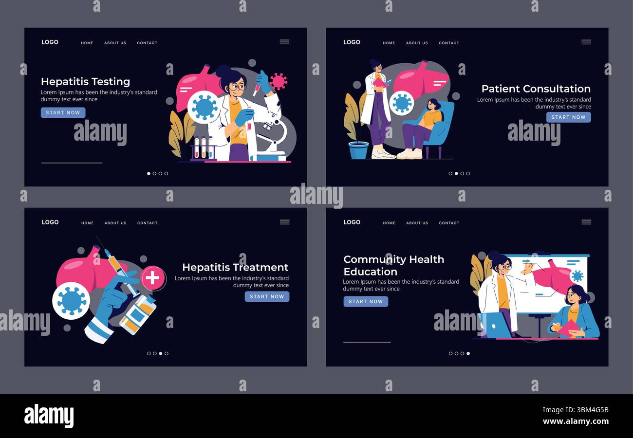 Vector illustration set featuring medical consultation, hepatitis ...