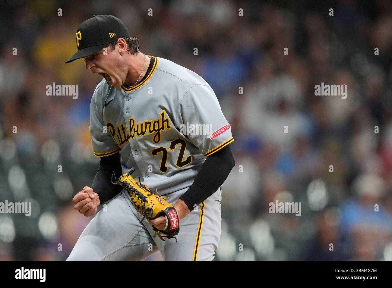 Pittsburgh Pirates' Isaac Mattson reacts after striking a Milwaukee ...