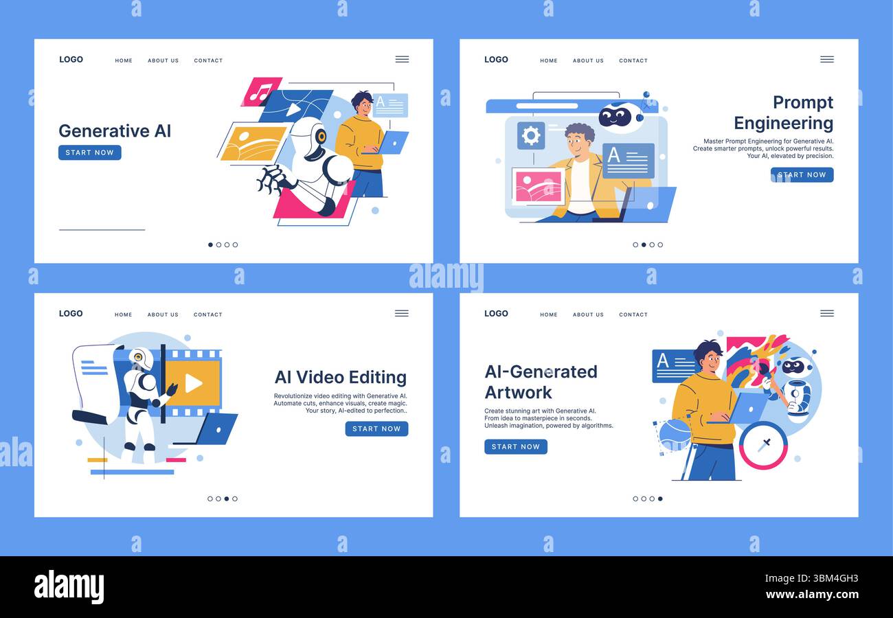 Vector illustration of generative AI applications featuring humans ...