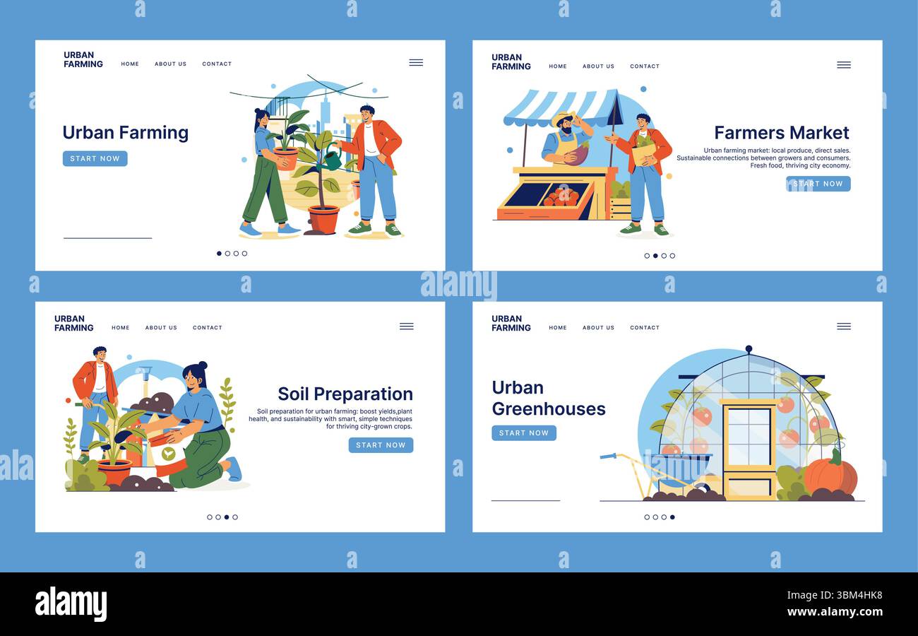 Vector illustration set featuring urban farming activities and a ...