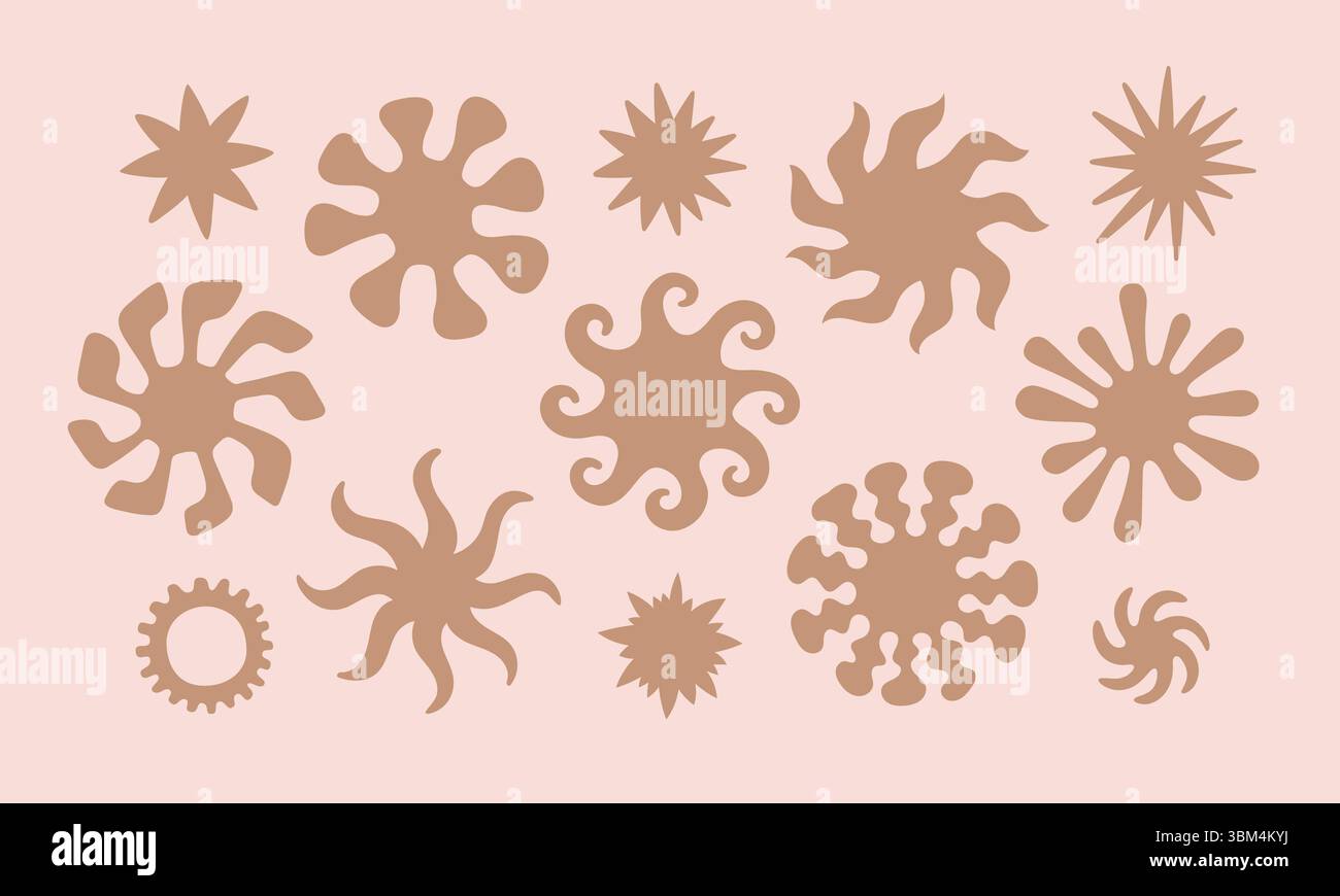 Bold boho gipsy hippie sun abstract shapes with curly rays. Simple cute ...
