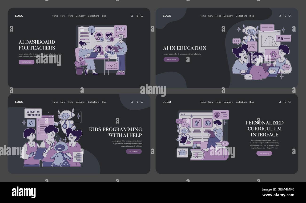 Vector illustrations of AI-powered education platforms featuring ...