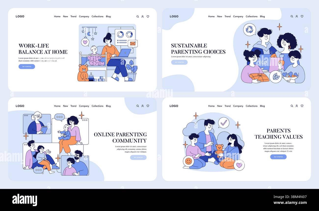 Vector illustrations depicting parenting themes, including balance ...