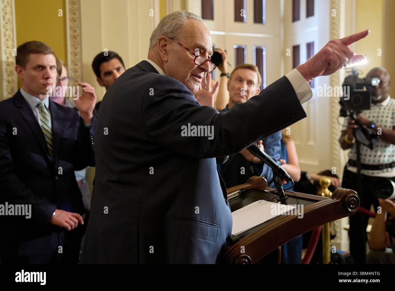 Senate Minority Leader Chuck Schumer of N.Y., speaks to the media after ...