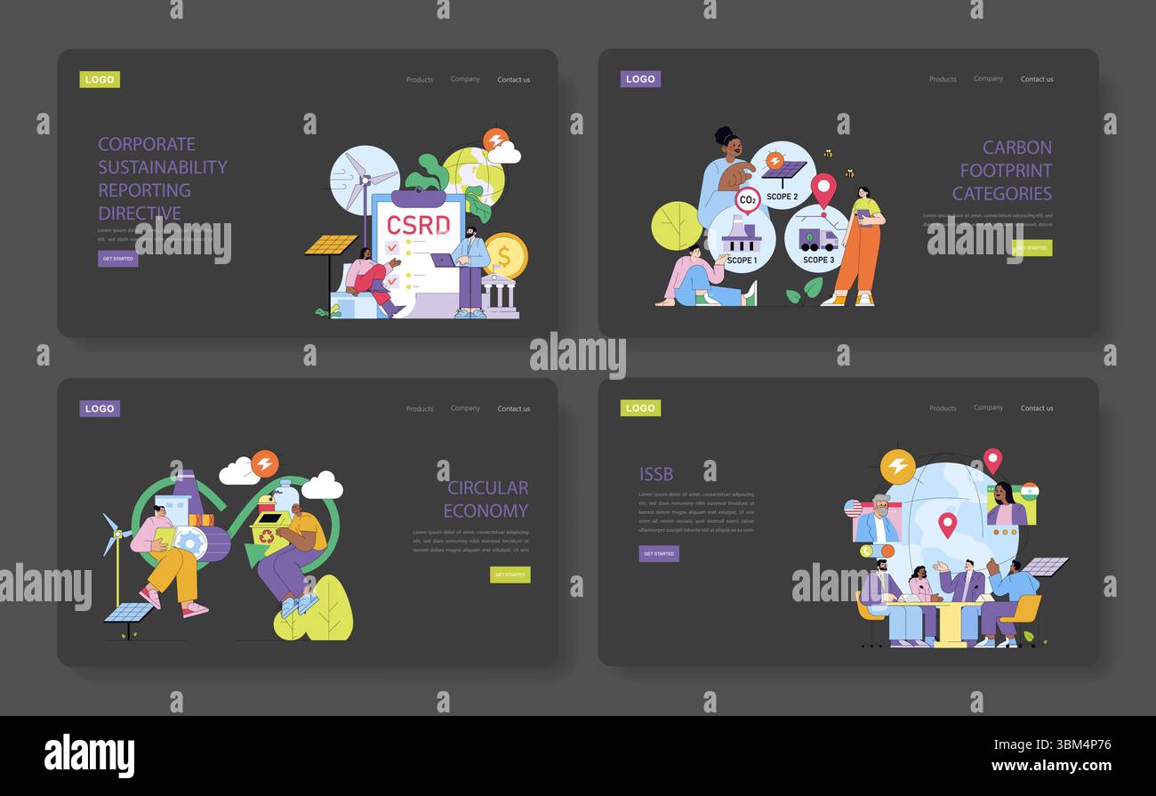 Vector illustration set highlighting corporate sustainability concepts ...