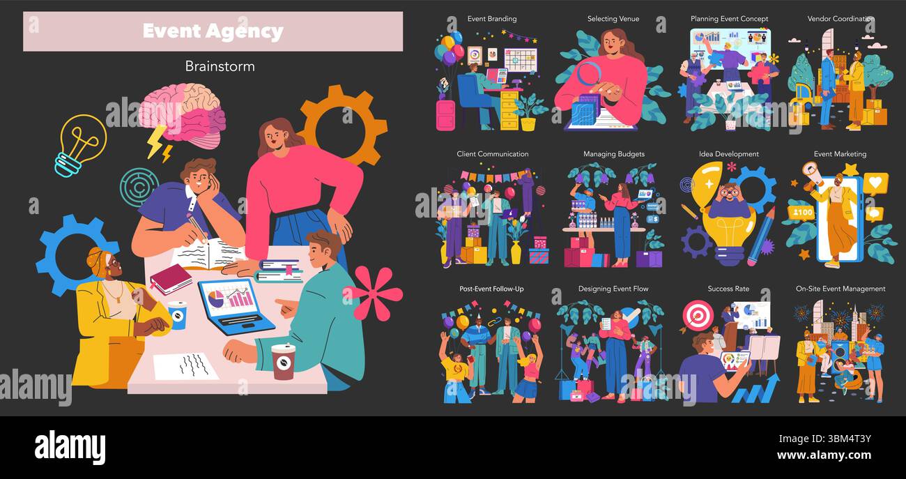 Event Agency illustration showcasing the diverse processes involved in ...