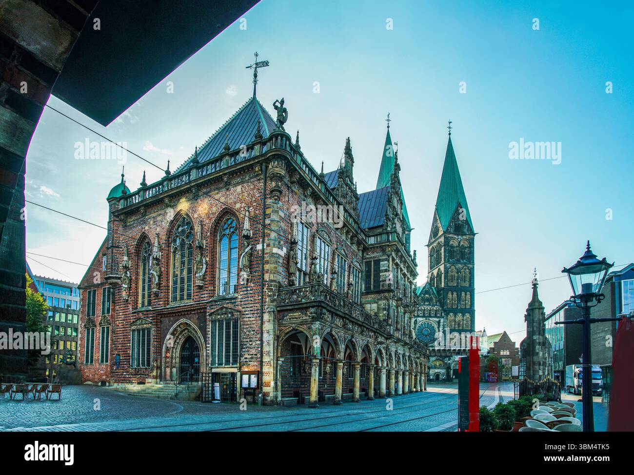 Panorama of Rathaus square and Bremen Rathaus (town hall ) in gothic ...
