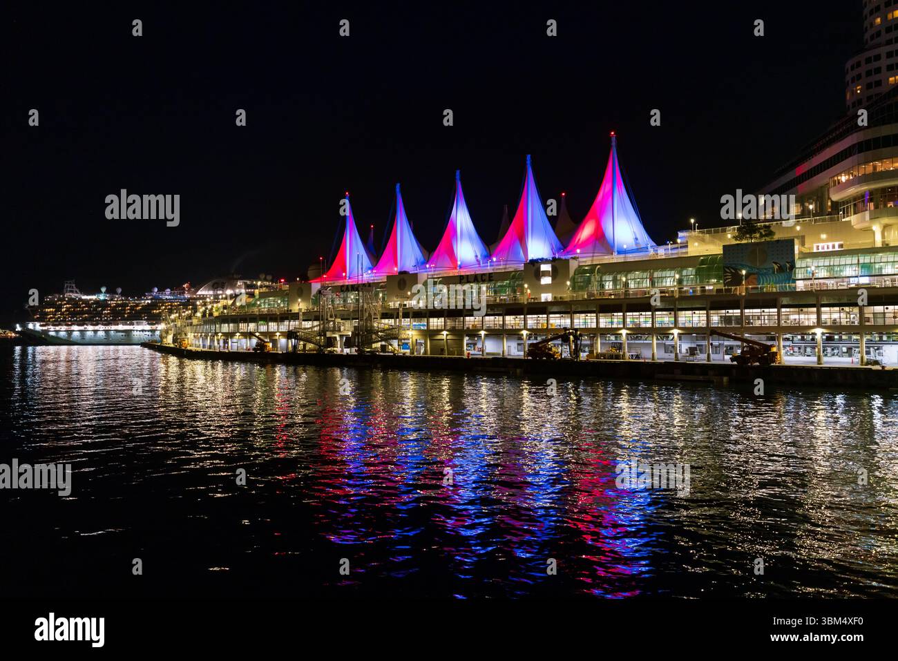 Canada Place at night, an iconic landmark in Vancouver, Canada Stock ...