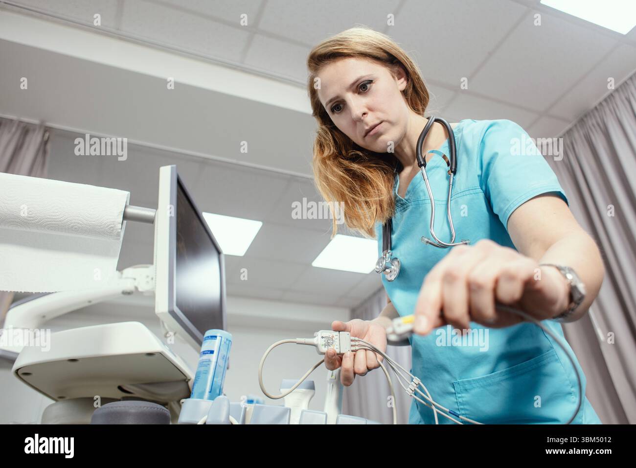 A cardiologist is doing a procedure to check the heart. Cardiologist ...
