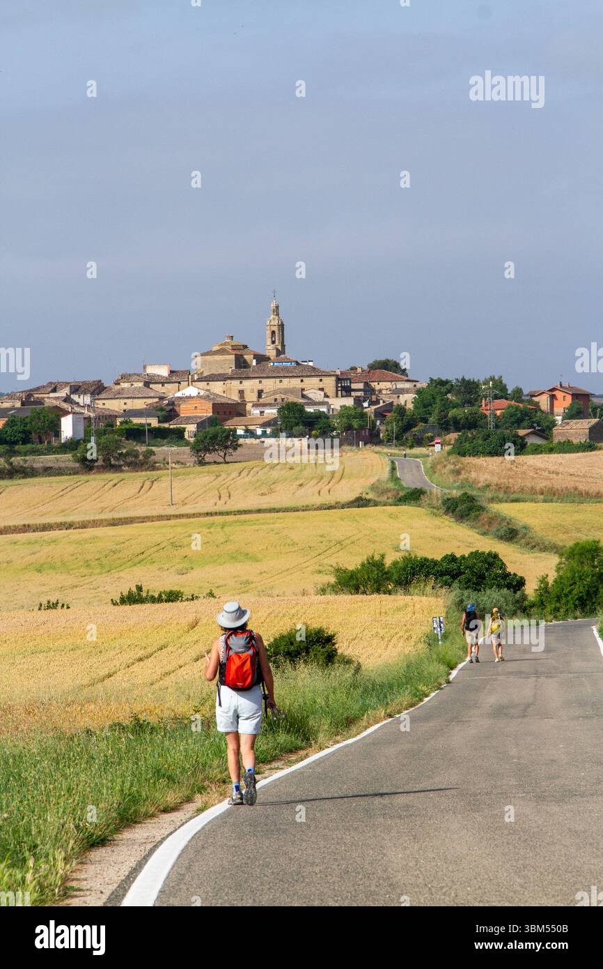 Pilgrim approaching the Spanish village of Sansol in the community of ...