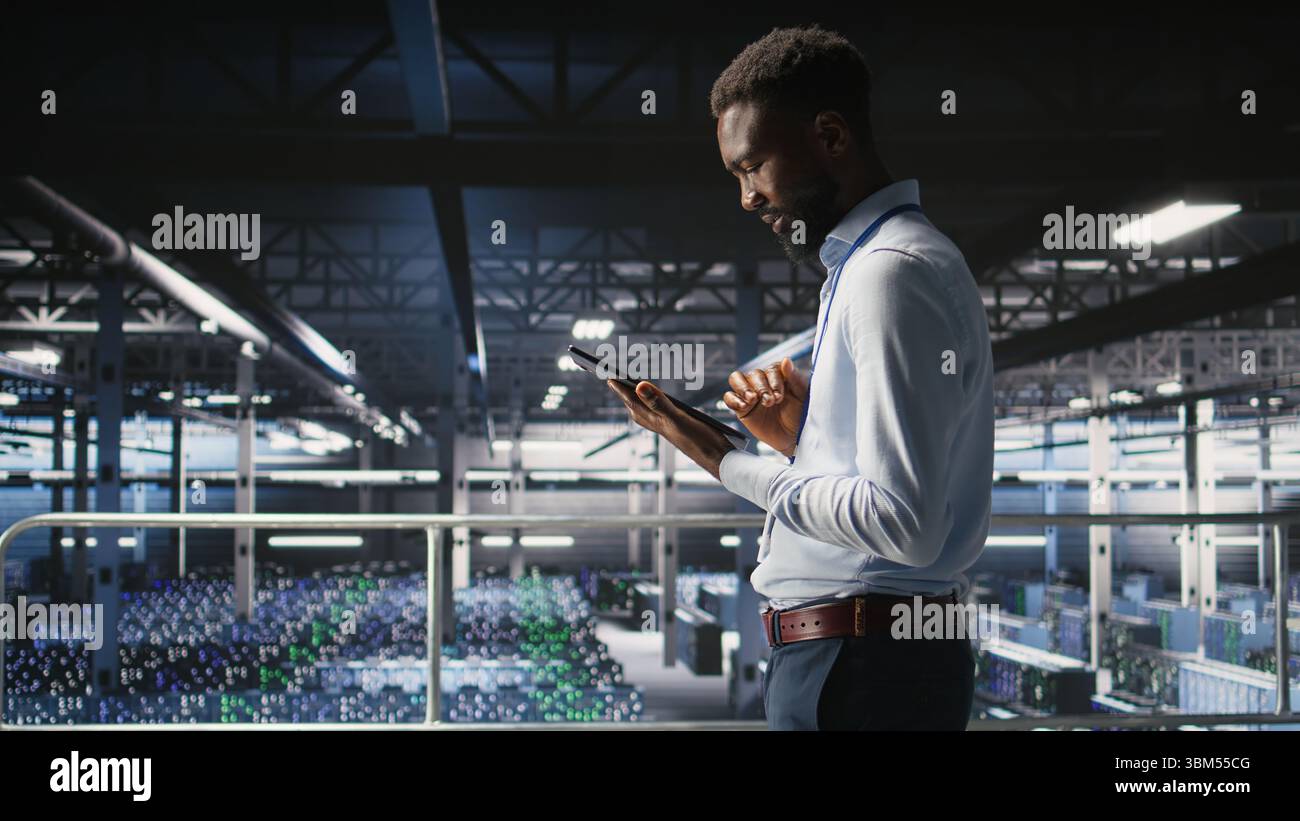 Admin on data center industrial platform analyzing infrastructure ...