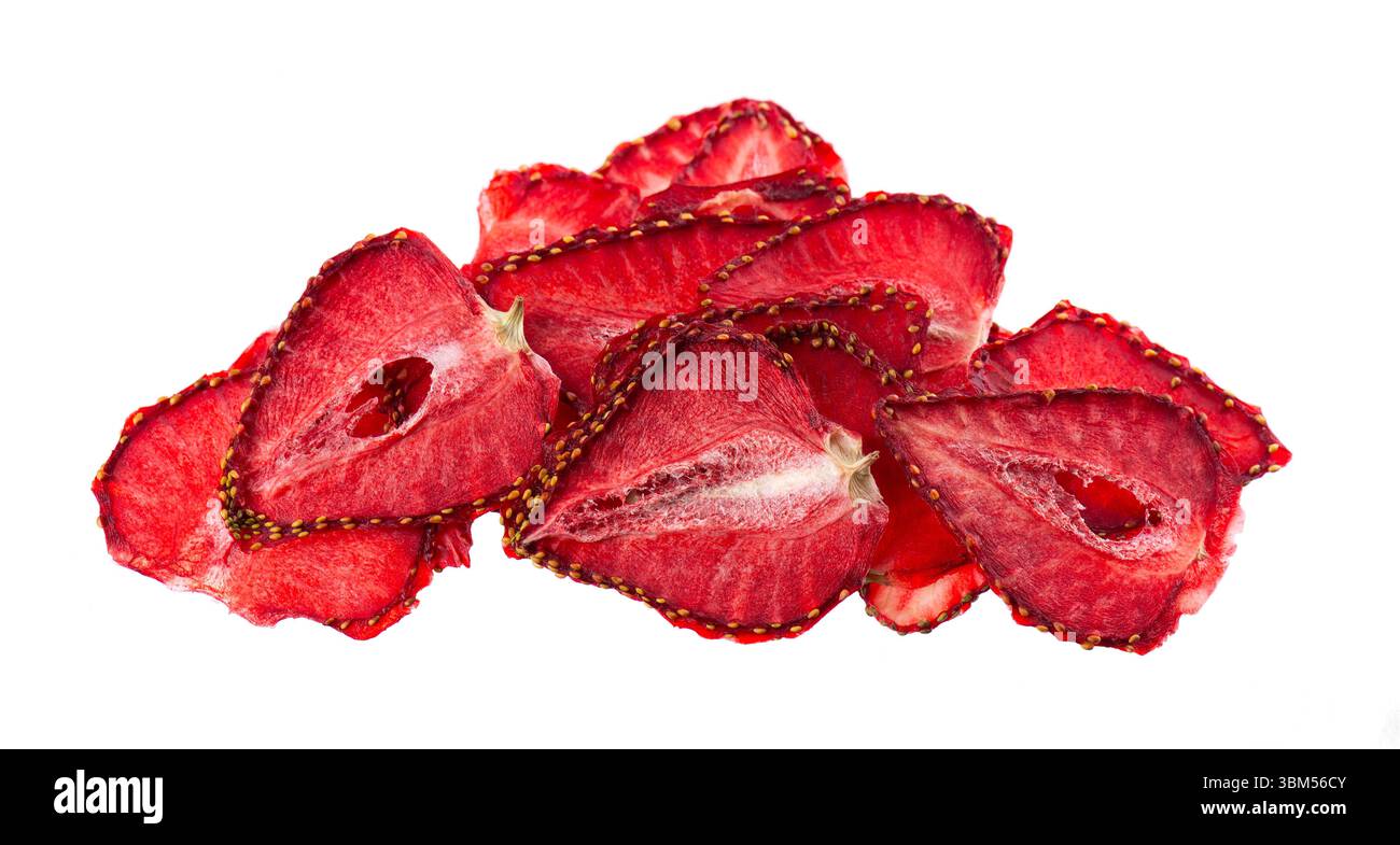 Dried strawberry slices isolated on white background. Dehydrated ...