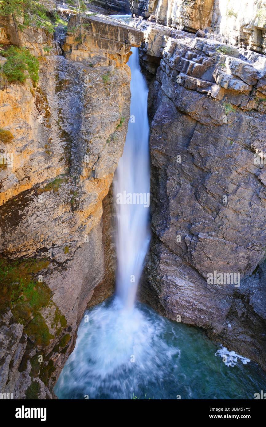Upper Falls and water pool in the Johnston Canyon in Banff National ...