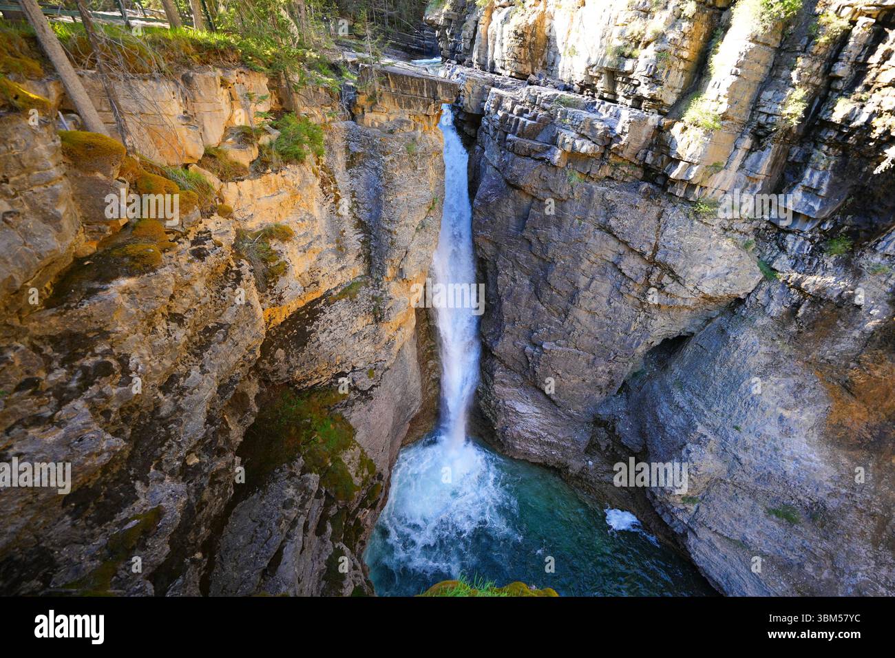 Upper Falls and water pool in the Johnston Canyon in Banff National ...