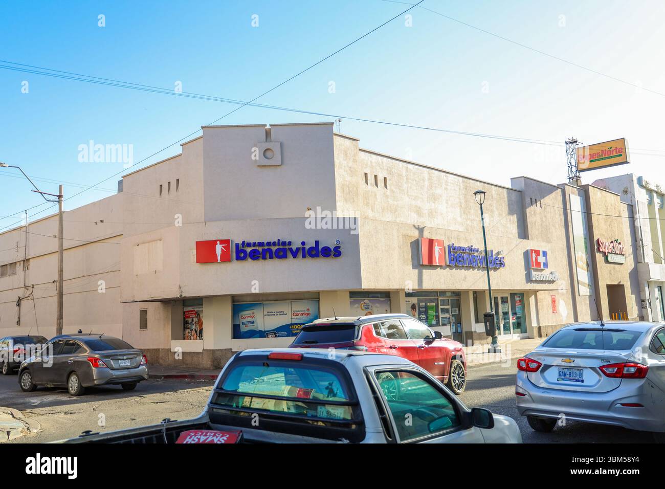 Facade with the logo of the Benavides pharmacy on Serdan street in the ...