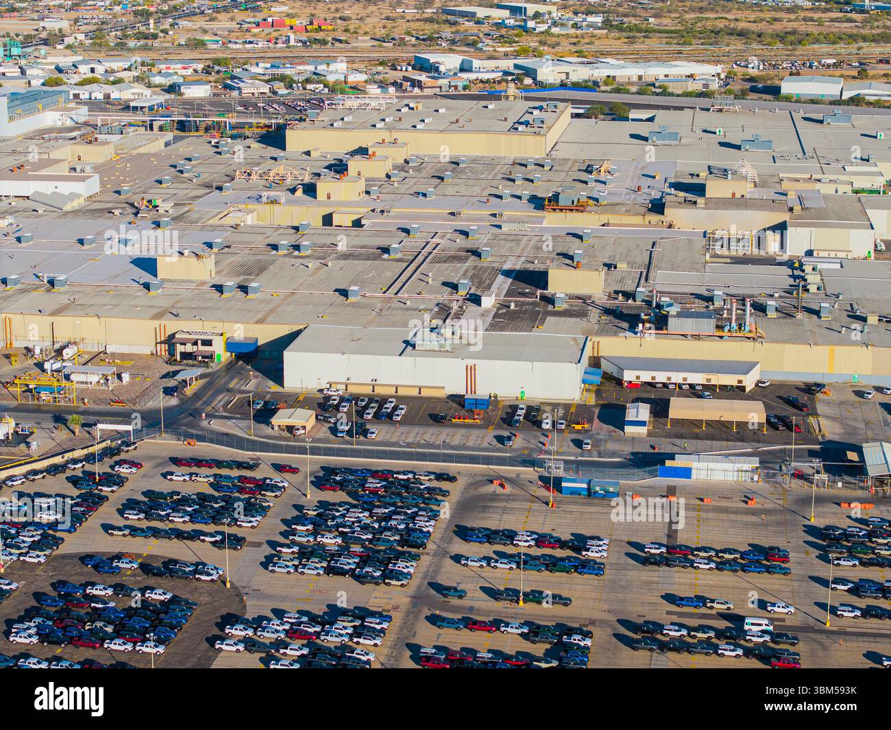 Aerial view of the industrial park in Hermosillo, Ford plant and Ford ...