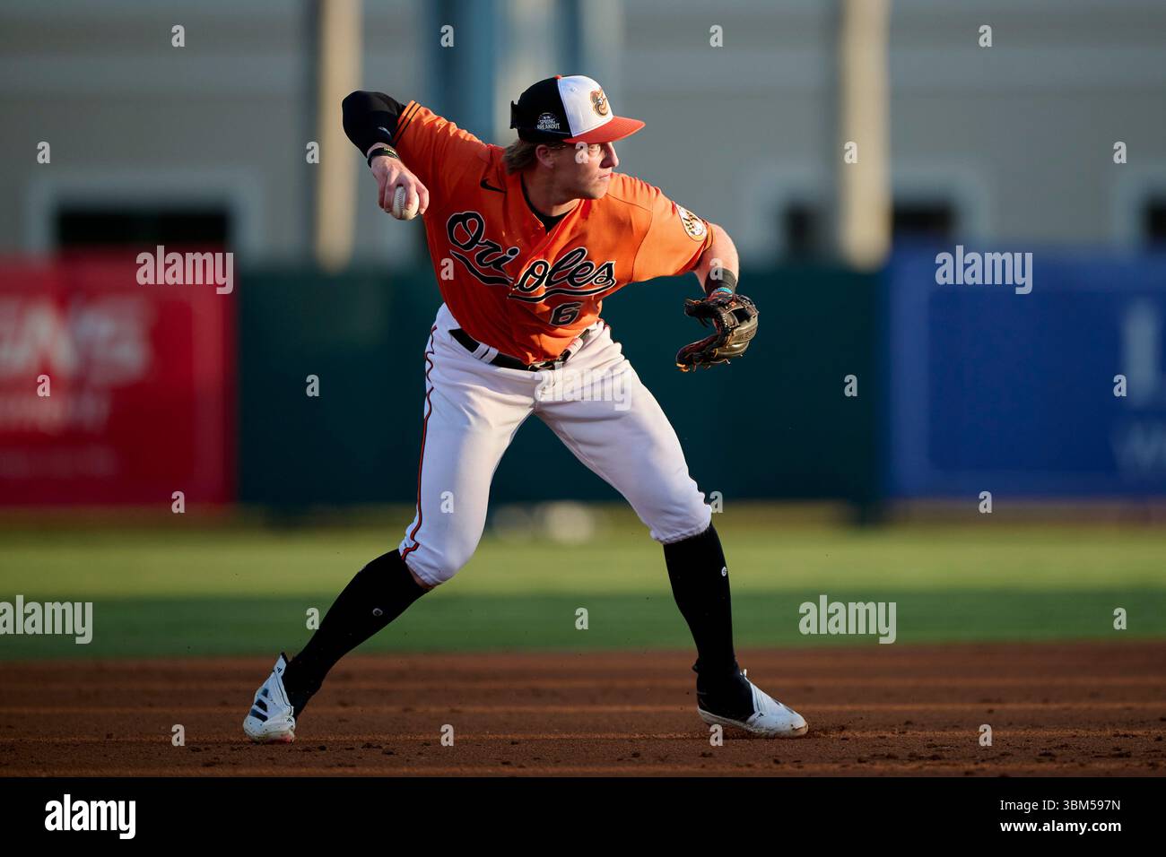 Baltimore Orioles shortstop Griff O'Ferrall (6) throwing during an MLB ...