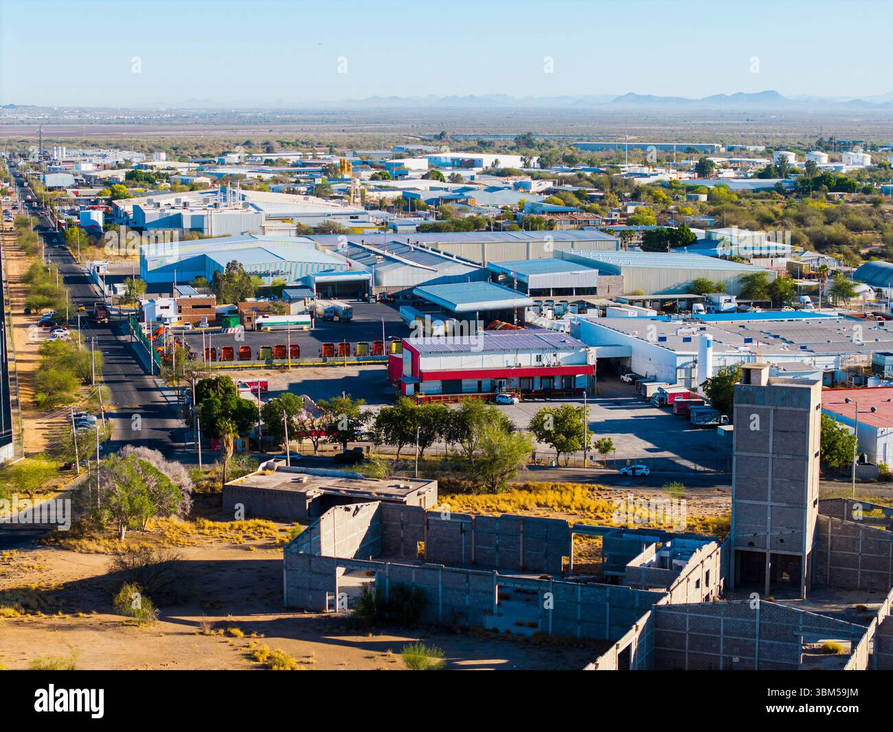 Aerial view of the industrial park in Hermosillo, Ford plant and Ford ...