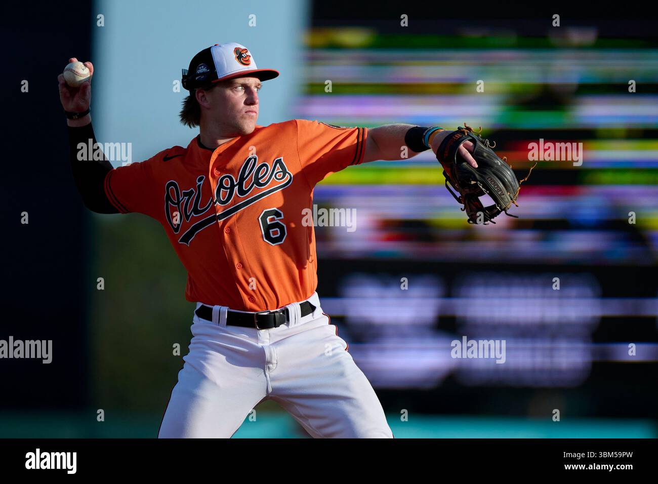 Baltimore Orioles shortstop Griff O'Ferrall (6) throwing during an MLB ...