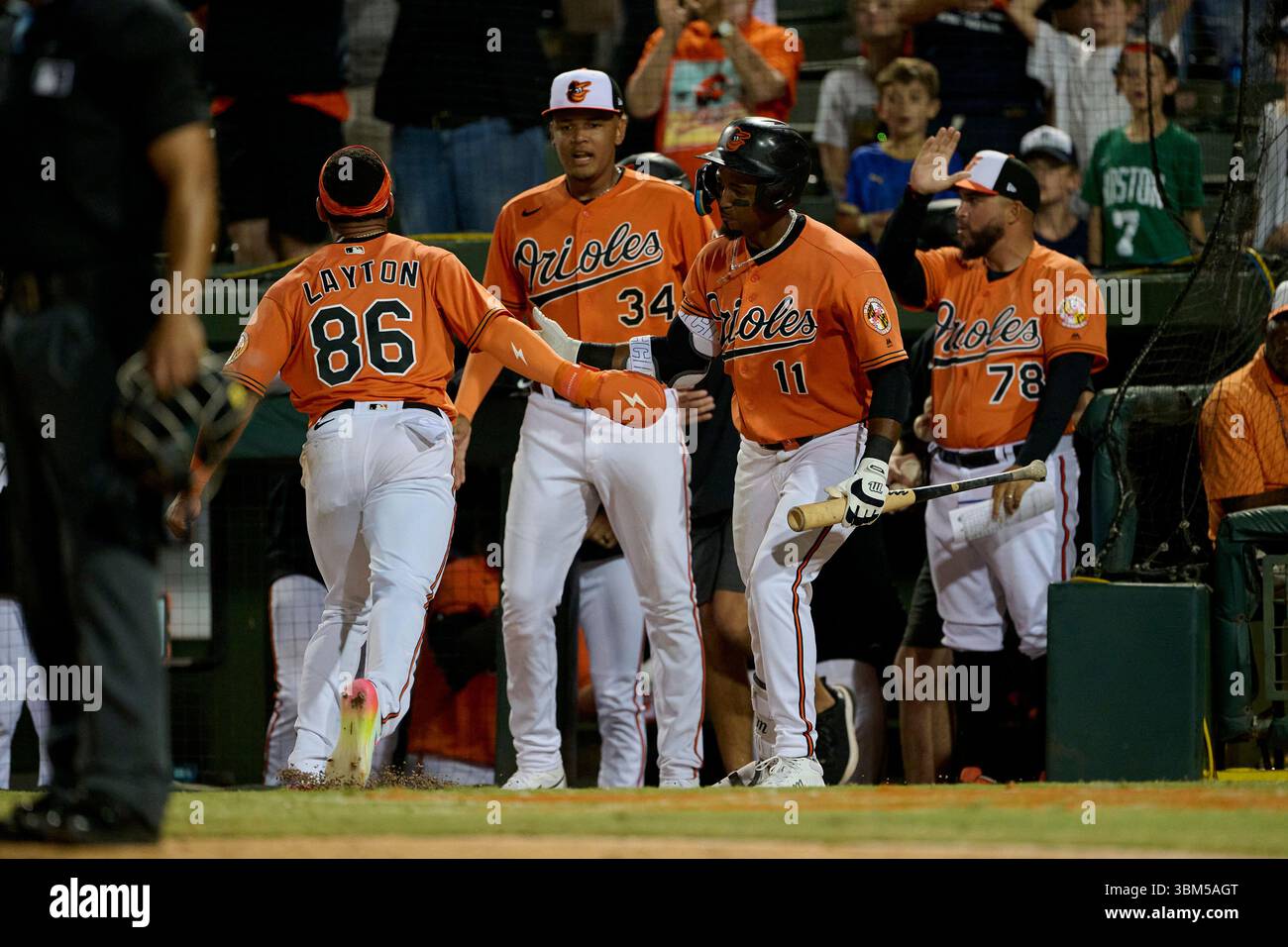 Baltimore Orioles DJ Layton (86) celebrates with Joshua Liranzo (34 ...